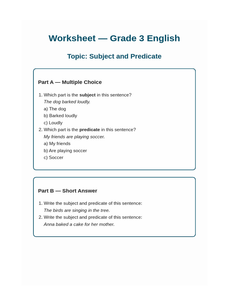 Grade3 English Worksheet 2 | PDF