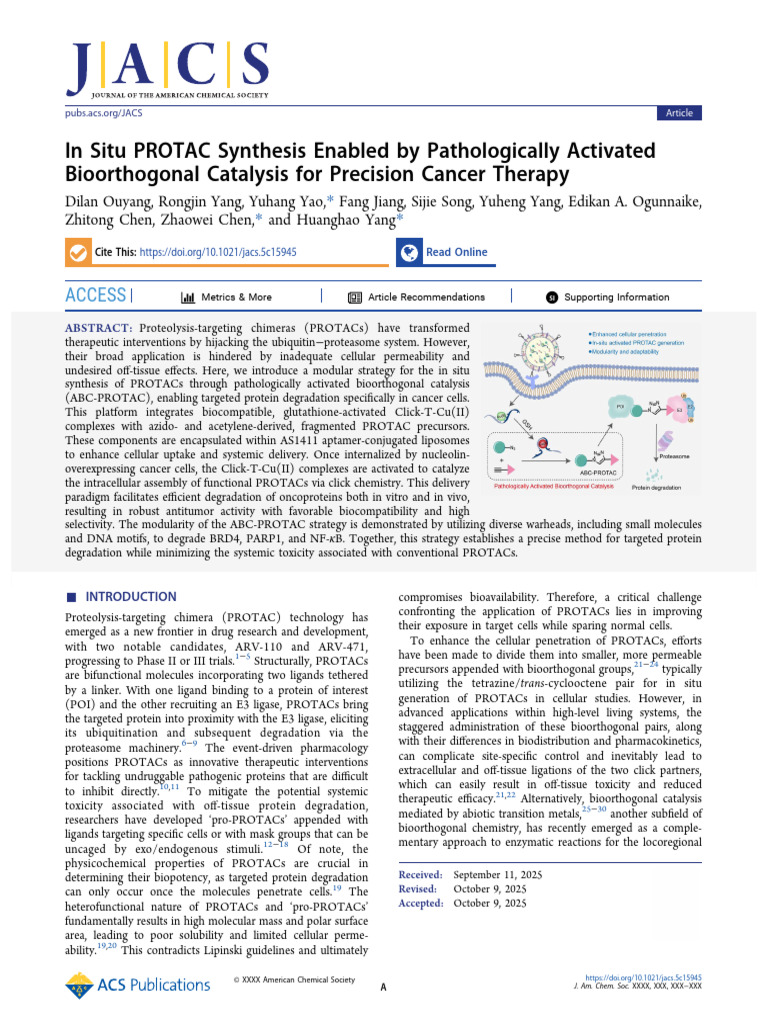 In Situ Protac Synthesis Enabled by Pathologically Activated ...