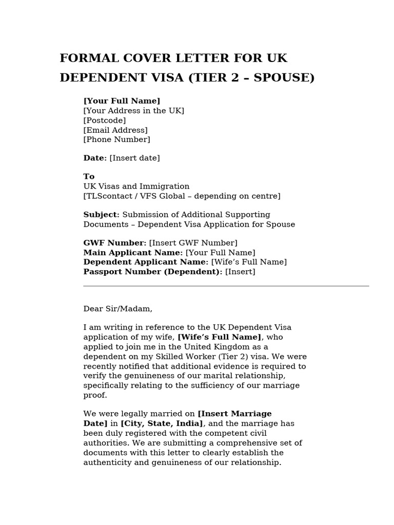 UK Dependent Visa Cover Letter Template | PDF | Travel Visa | Passport