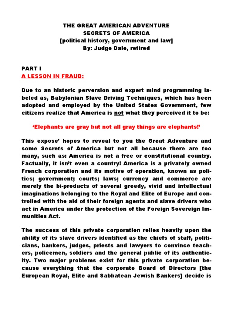 The Great American Adventure by Judge Dale | PDF | Catholic Church ...