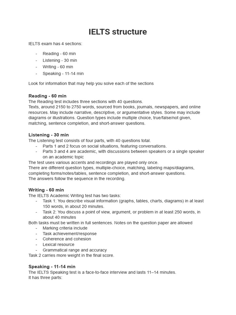 IELTS Exam Structure and Overview | PDF