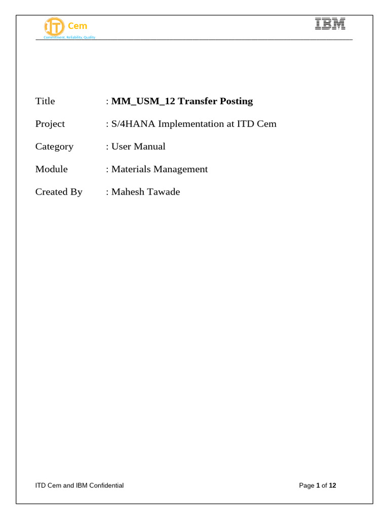 MM USM 12 Transfer Posting | PDF | Computing