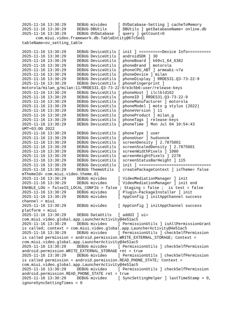 MIUI Video Debug Log Analysis | PDF | Computer Data | Motorola