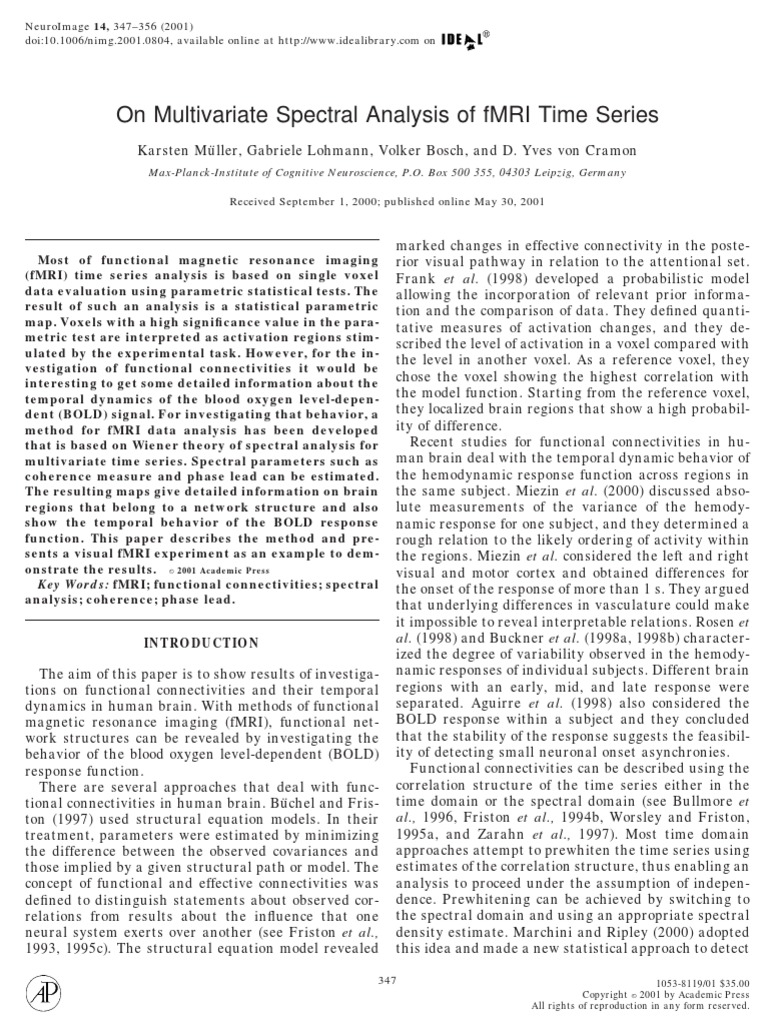 On Multivariate Spectral Analysis of fMRI Time Series | PDF ...