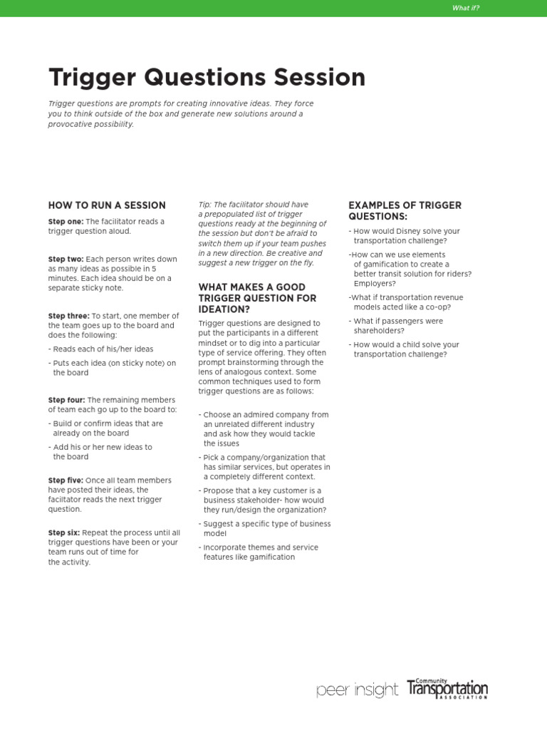 Trigger Questions Ideation Tipsheet | PDF | Human Communication