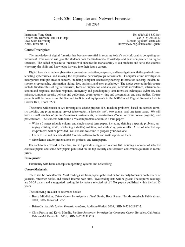 536 Syllabus | PDF | Digital Forensics | Forensic Science