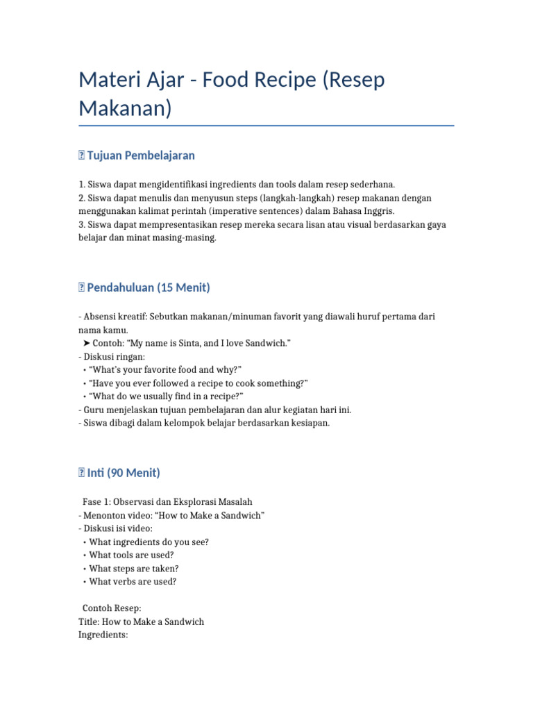 Resep Makanan: Belajar Menulis dan Presentasi | PDF