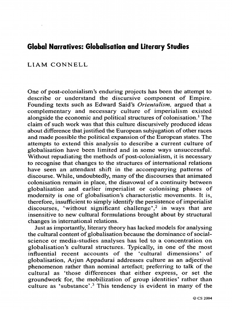Global Narratives Globalisation and Literary Studies | PDF ...