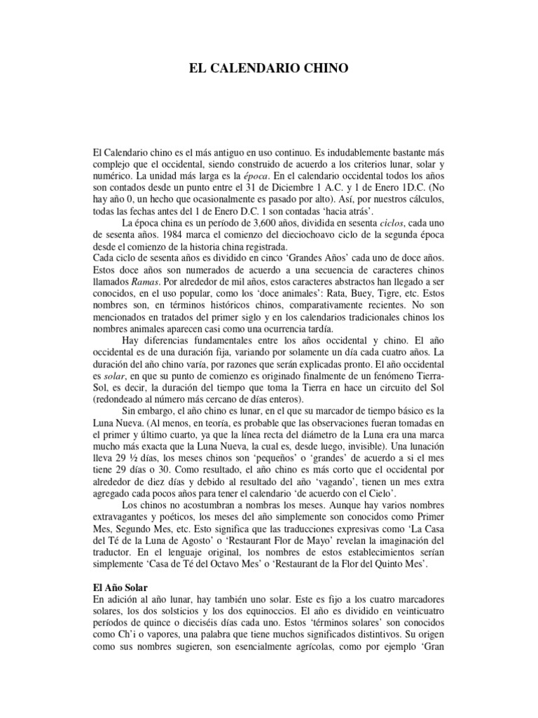 Calendario Chino: Estructura y Ciclos | PDF | Calendario | Zodíaco