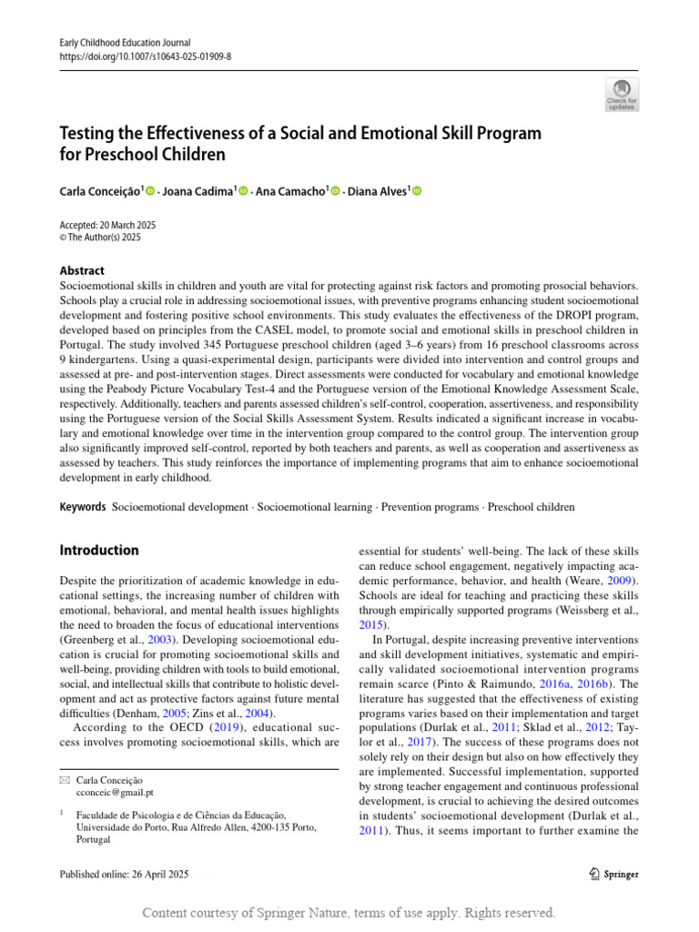 Testing The Effectiveness of A Social and Emotional Skill Program For ...