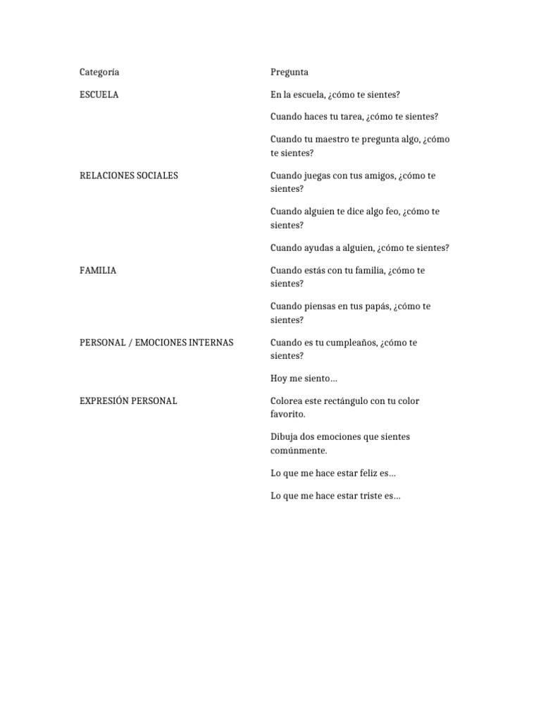 Preguntas sobre emociones y sentimientos | PDF
