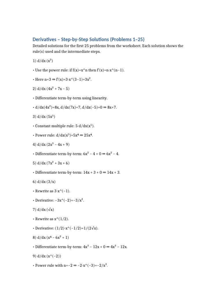 Derivative Solutions for 25 Problems | PDF