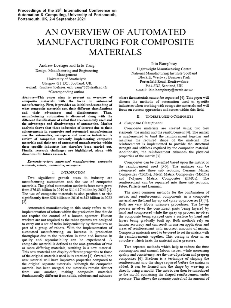 Loeliger Etal ICAC2021 An Overview of Automated Manufacturing | PDF ...
