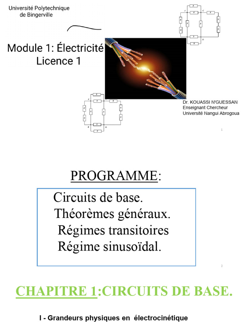 Concepts de base en électrocinétique | PDF | Tension électrique ...