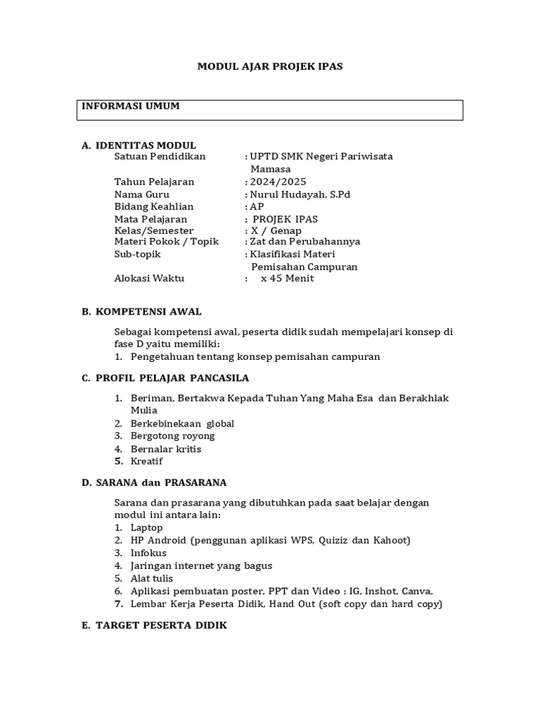 Modul Ajar Pemisahan Campuran SMK | PDF