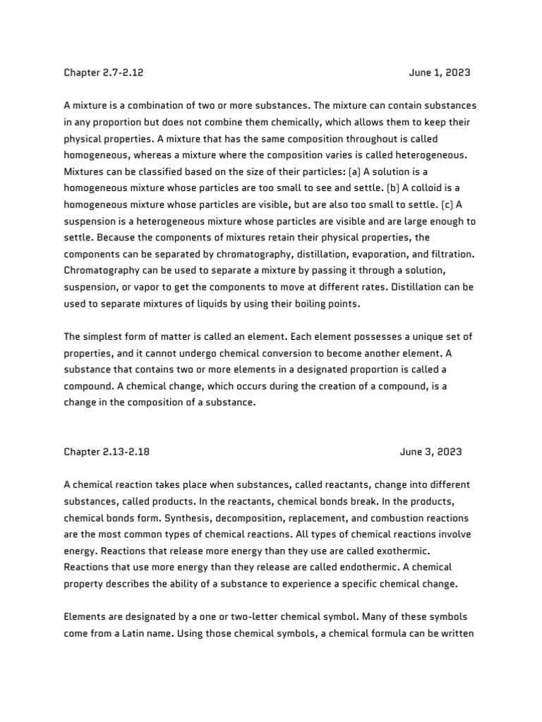 CK-12 Chemistry Summary | PDF | Mixture | Periodic Table