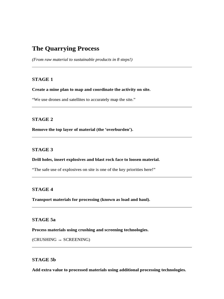 Fill in the Blanks_Stages of the Quarrying Process | PDF