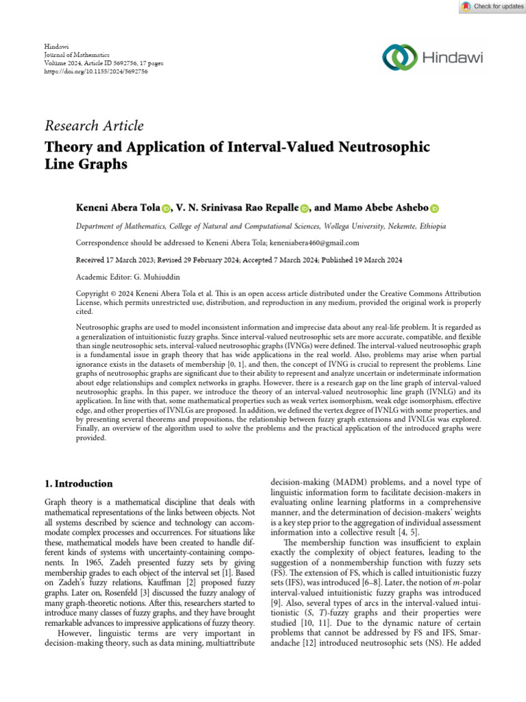 Journal of Mathematics - 2024 - Tola - Theory and Application of Interval‐Valued Neutrosophic ...