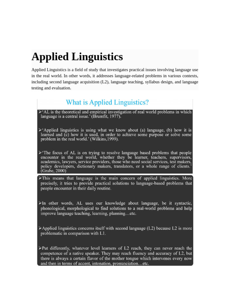 Applied Linguistics | PDF | Second Language Acquisition | Teaching Method