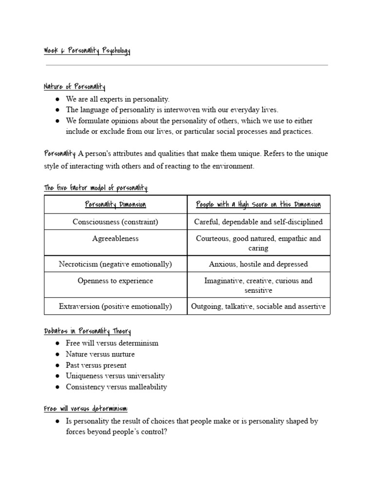 Week 6 - Personality Psychology | PDF | Unconscious Mind | Personality ...