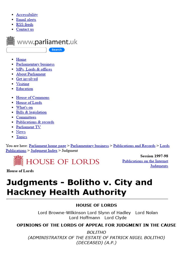 Bolitho v. City and Hackney Case Summary | PDF | Negligence | Common Law