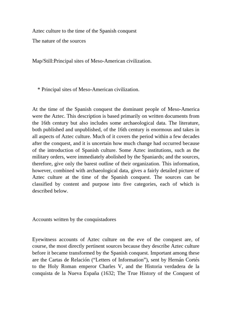 Aztec Culture Before Spanish Conquest | PDF | Christopher Columbus