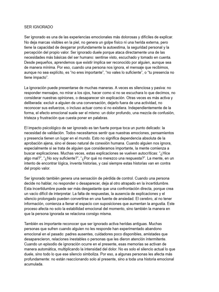 Ser Ignorado | PDF | Las emociones | Mente