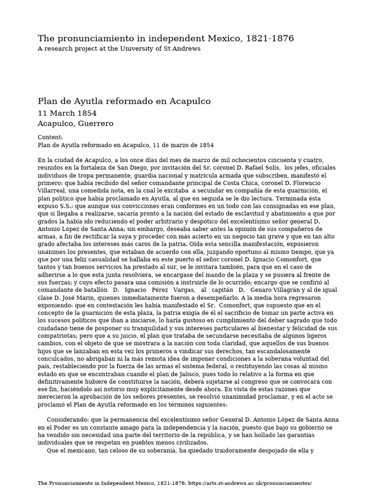 Plan de Ayutla Reformado en Acapulco | PDF | Nación | México