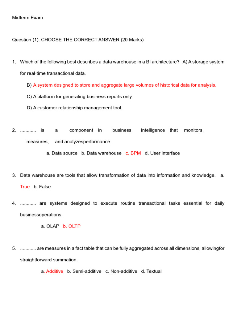 BI Midterm[1] | PDF | Data Warehouse | Data Management