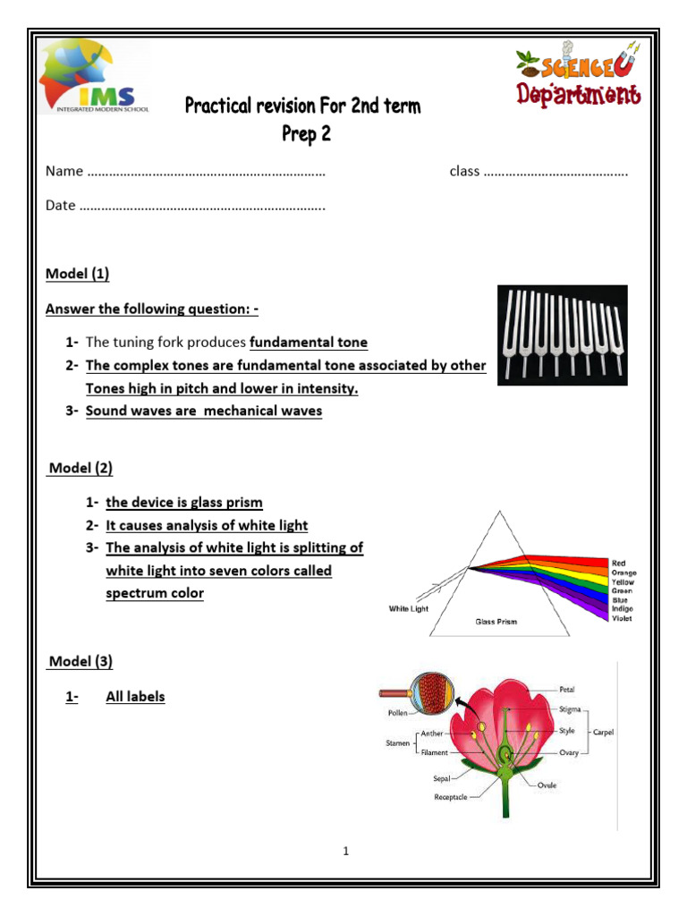 2nd Prep Practical Revision Sheet | PDF | Sound | Light