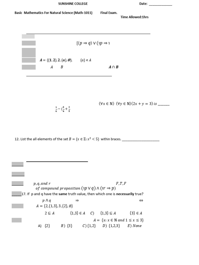 Basic Mathematics Final Exam For Late Comers | PDF | Logic | Mathematics
