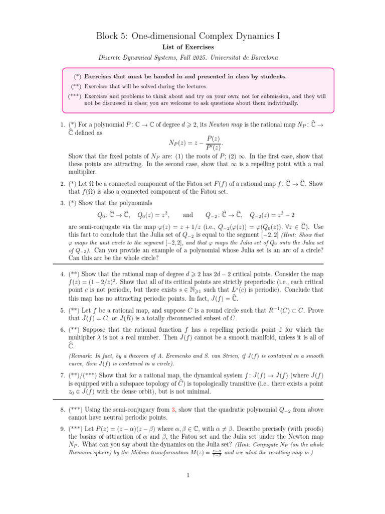 Problemes 5 Complex Dynamics 1 | PDF | Curve | Geometry