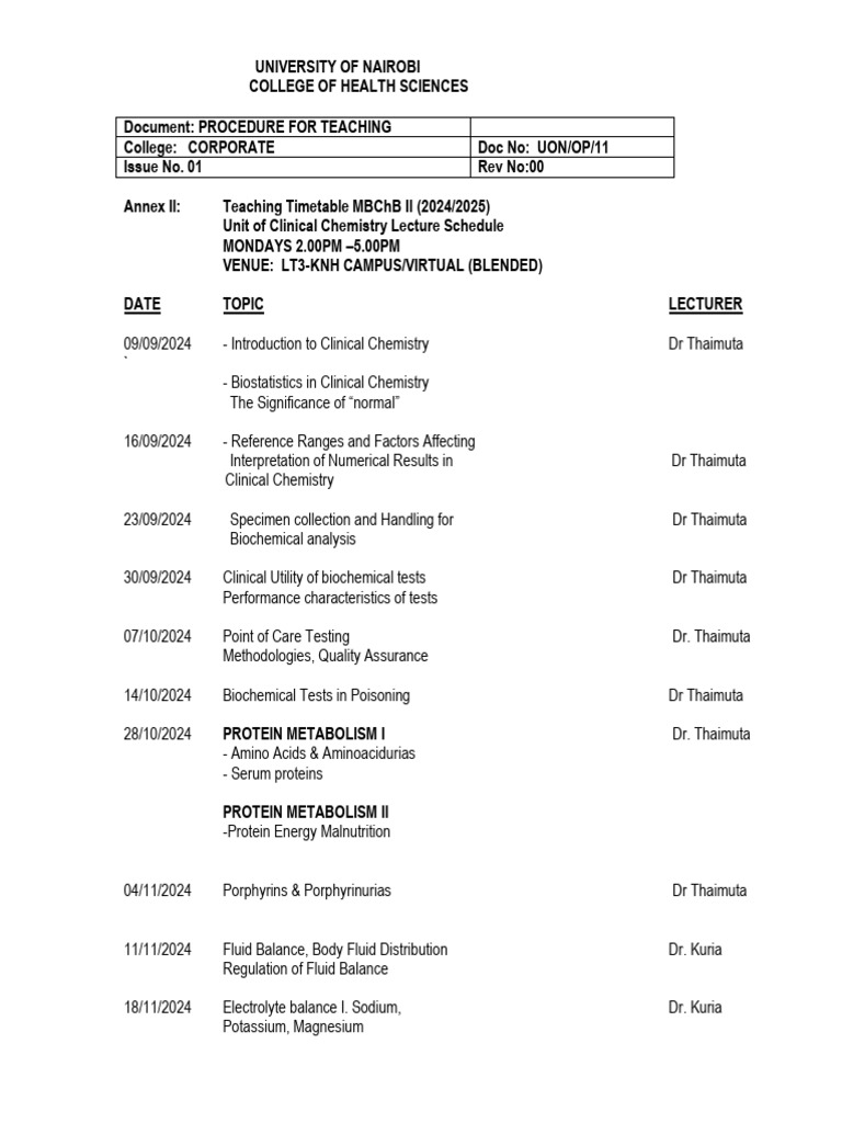 Clinical Chem MBCHB II Schedule 2024-2025 - 250410 - 022445 | PDF ...