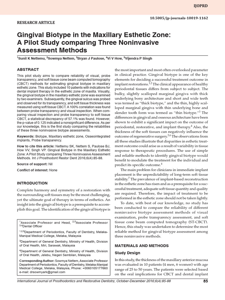 Gingival Biotype Assessment Methods Study | PDF | Periodontology ...