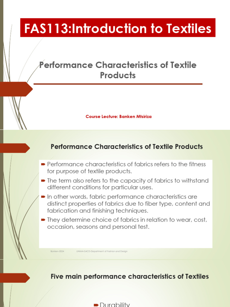 FAS113-Lesson 10-Textile Performance Characteristics | PDF | Textiles ...