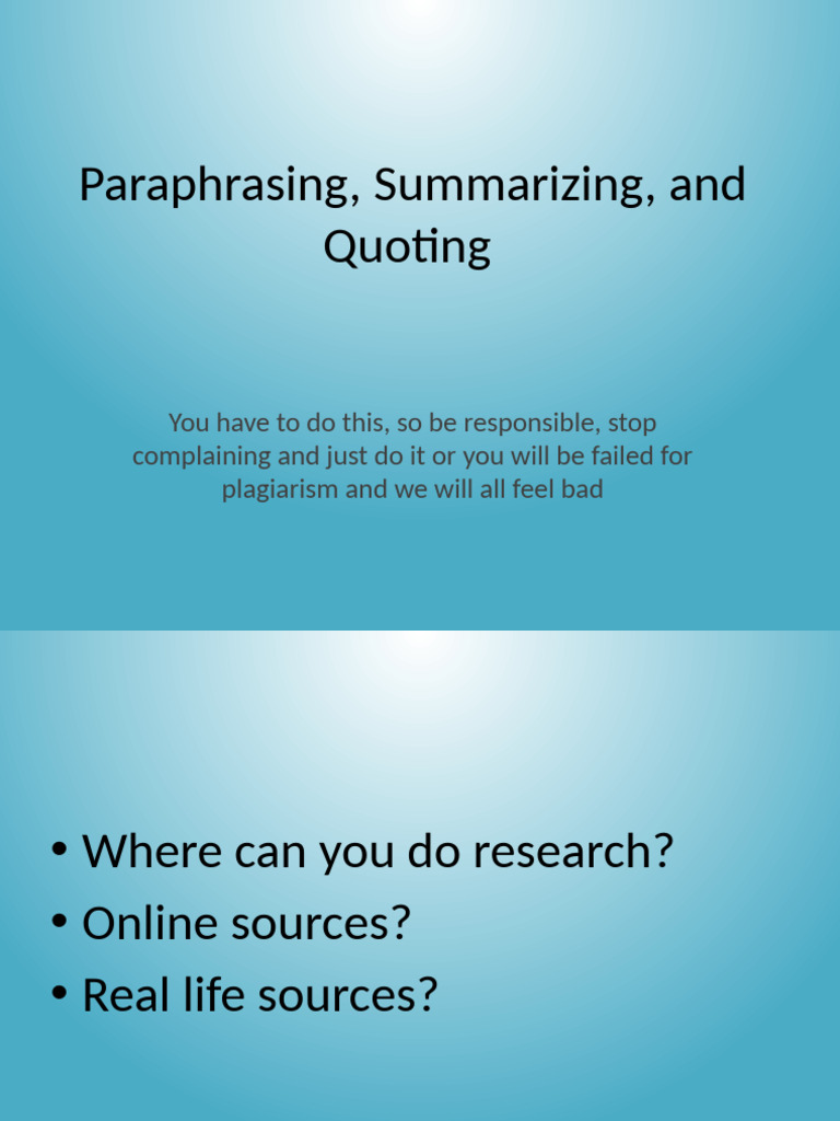 Week 6 - Citing Quoting and Paraphrasing | PDF | Citation | Written ...
