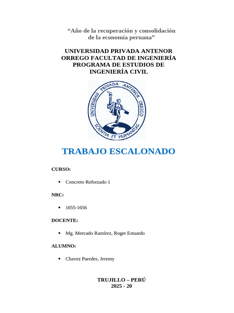 Trabajo Escalonado - Concreto Reforzado 1 (Chavez Paredes, Jeremy ...