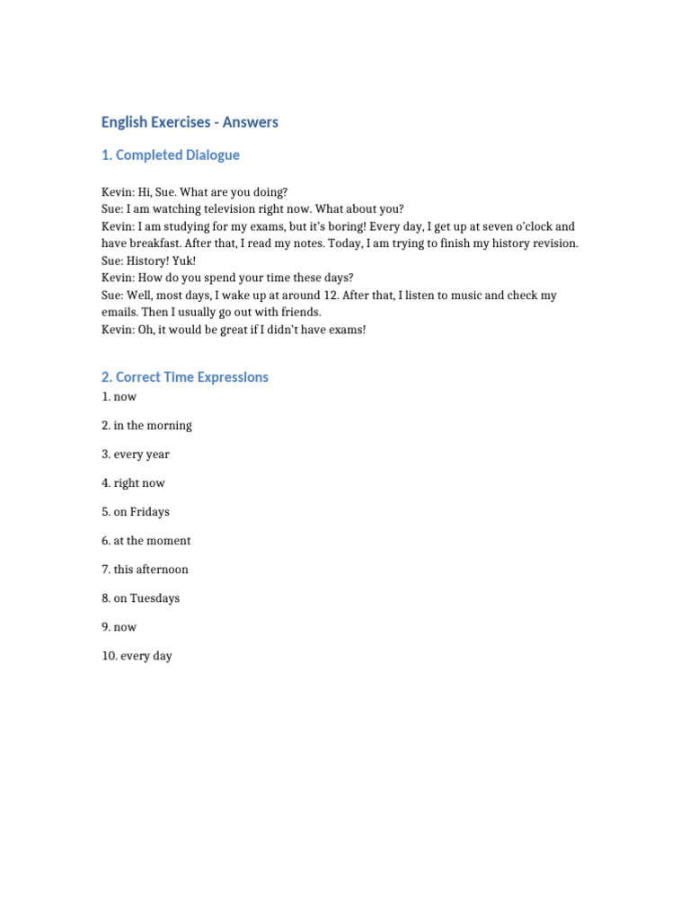 English Exercises Answers | PDF