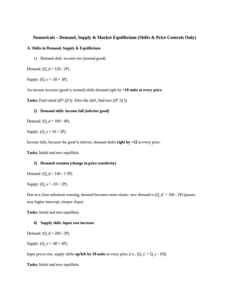 Numericals - Unit II - PART 1 | PDF | Economic Equilibrium | Demand
