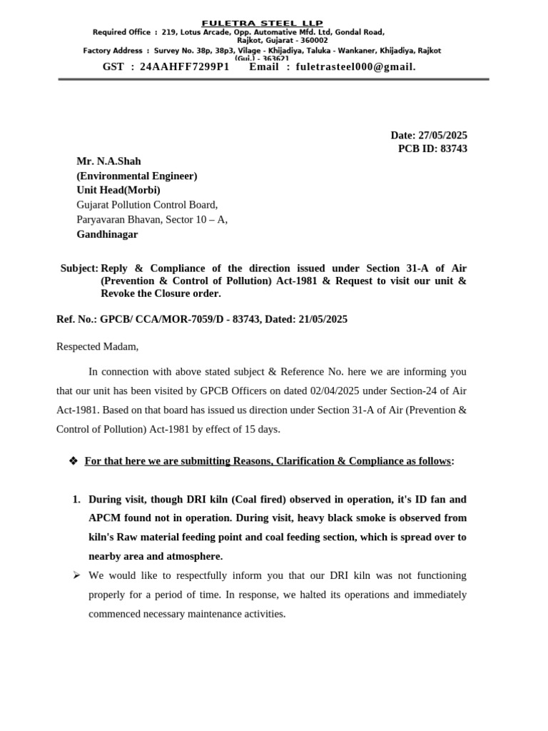Fuletra Steel LLP Compliance Report | PDF | Environmental Protection | Dust