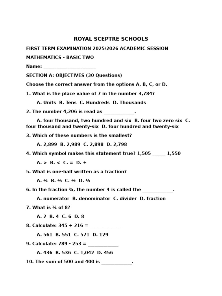 Basic Two Mathematics Exam 2025/2026 | PDF | Numbers | Mathematics