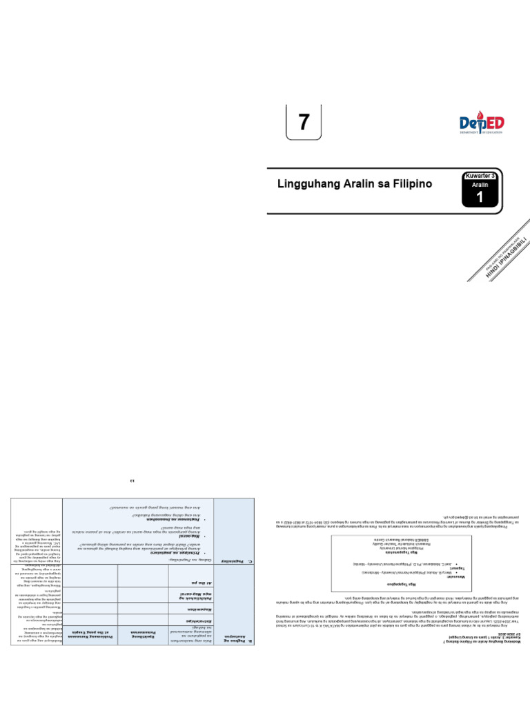 LE Q3 Filipino-7 Lesson-1 Week-1 - Booklet | PDF