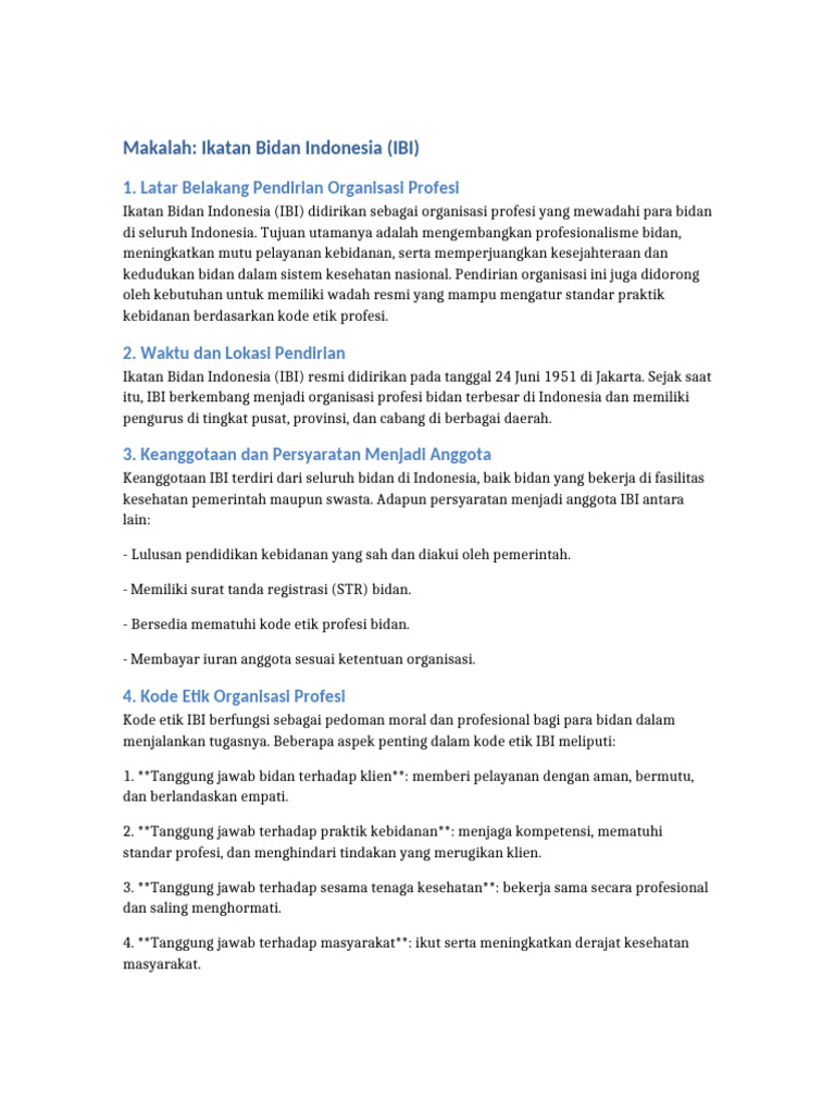 Makalah Ikatan Bidan Indonesia IBI | PDF
