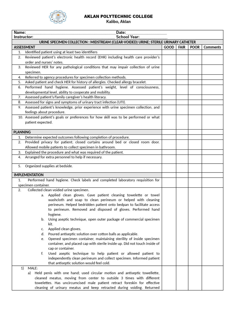 Final Checklist No1 Midstream Collection Urine | PDF | Labia | Urine