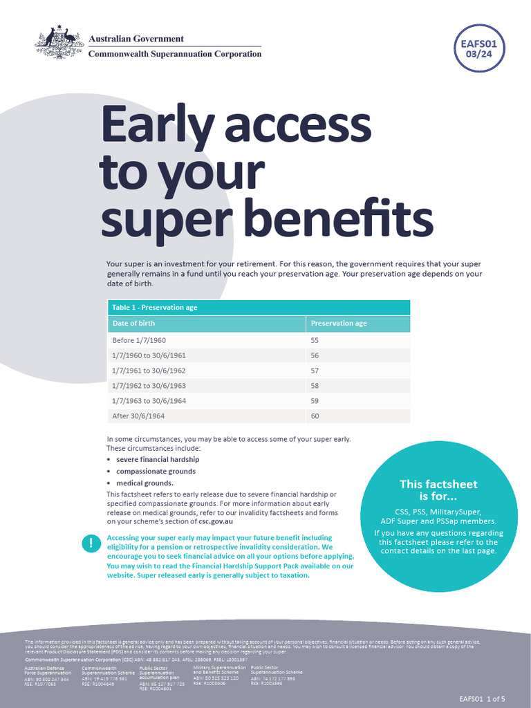 CSC Factsheet Early Access To Your Super Benefits EAFS01 Adfs Css Msbs ...