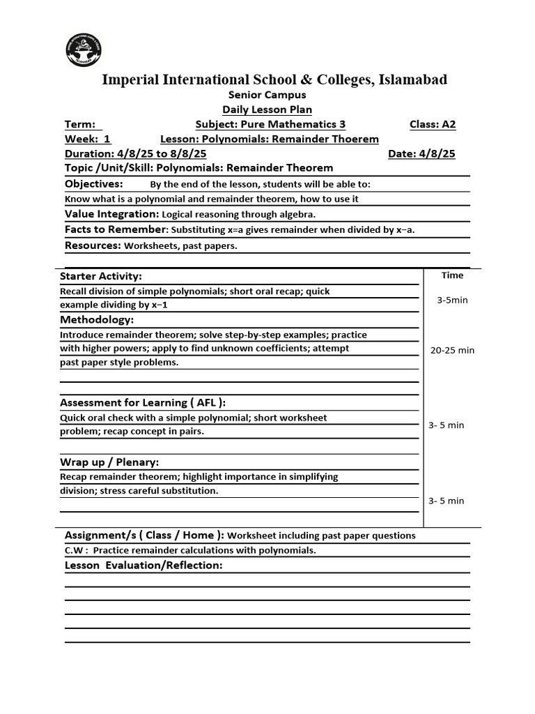 Math A2 P3 Planner | PDF