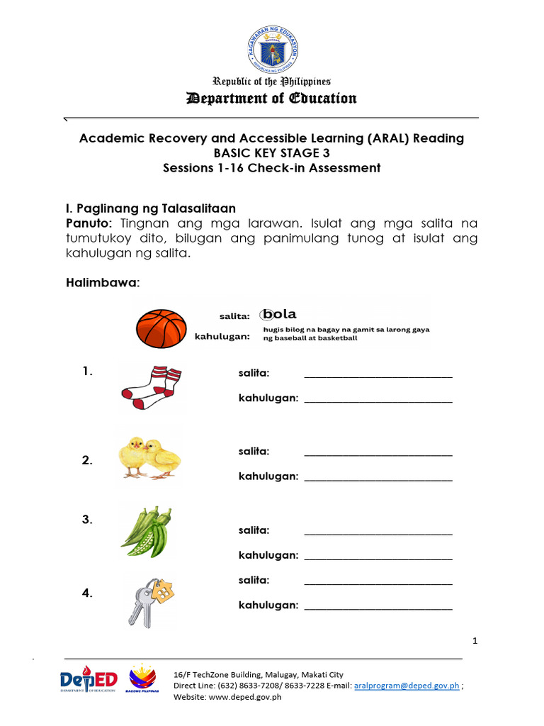 FINAL ARAL Reading Basic KS 3 Check in Assessment Sessions 1 16 | PDF
