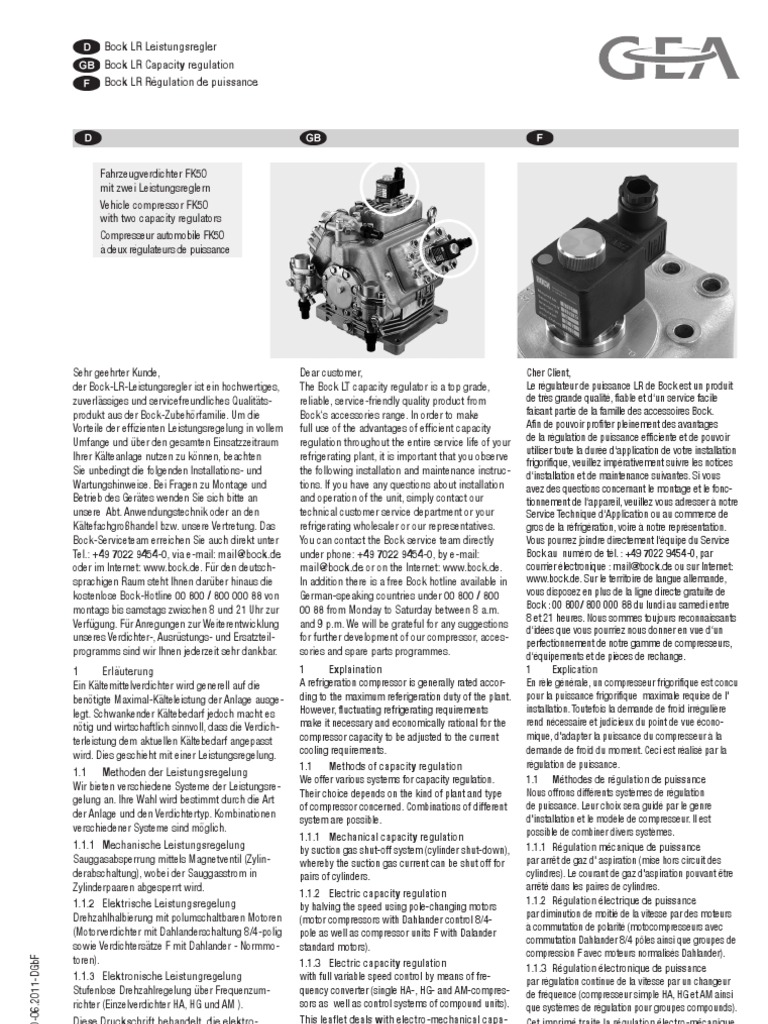 Bock - Capacity Regulator (09900) | PDF