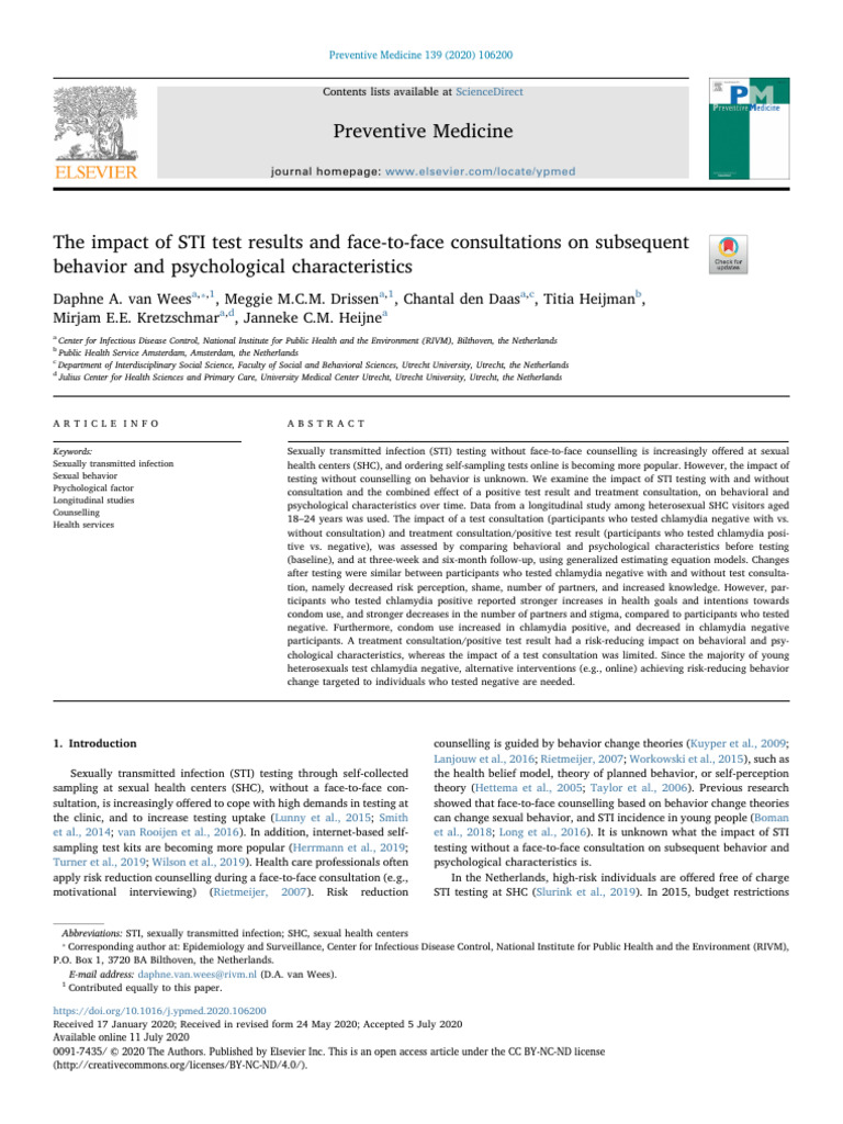 The Impact of STI Test Results and Face-To-face Consultations On ...