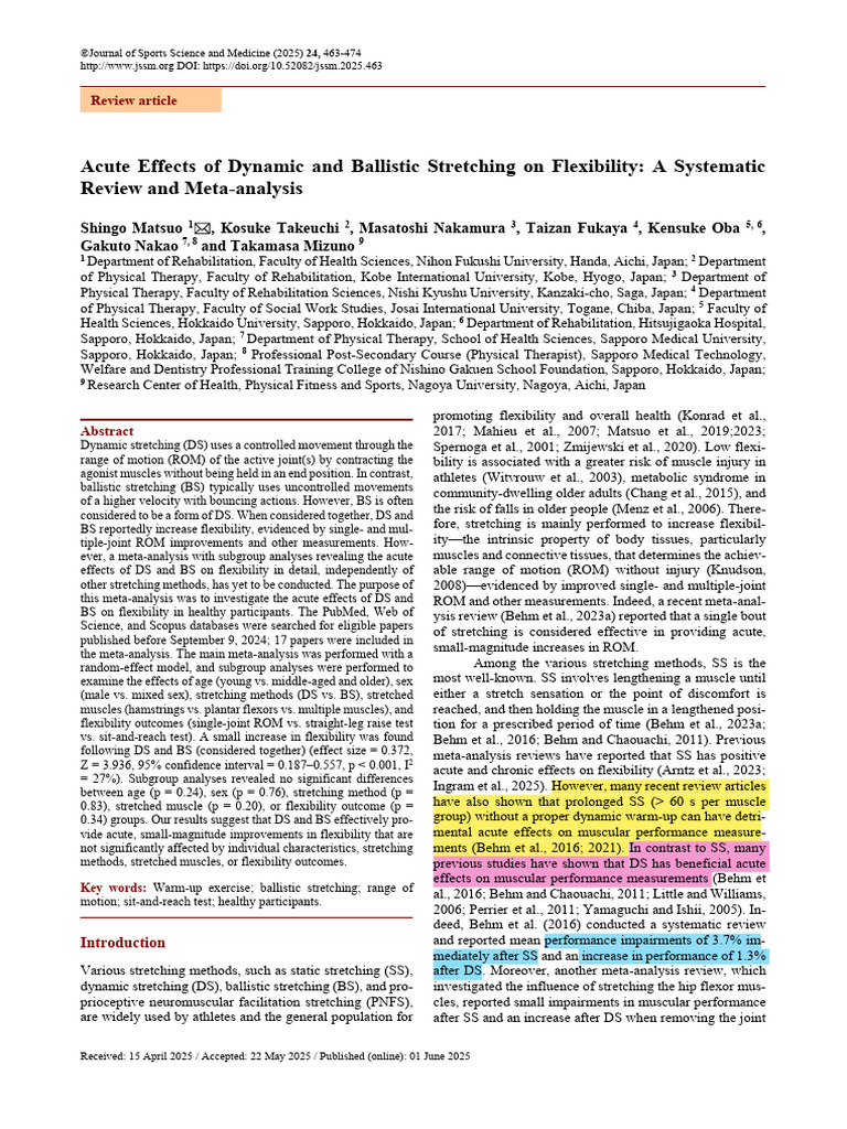 Dynamic vs. Ballistic Stretching Effects | PDF | Meta Analysis | Inquiry